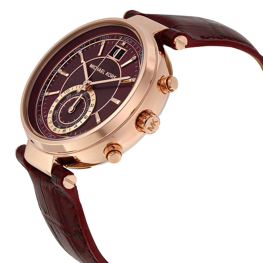 Michael Kors Sawyer Burgundy Dial Burgundy Leather Ladies Watch MK2426 ...