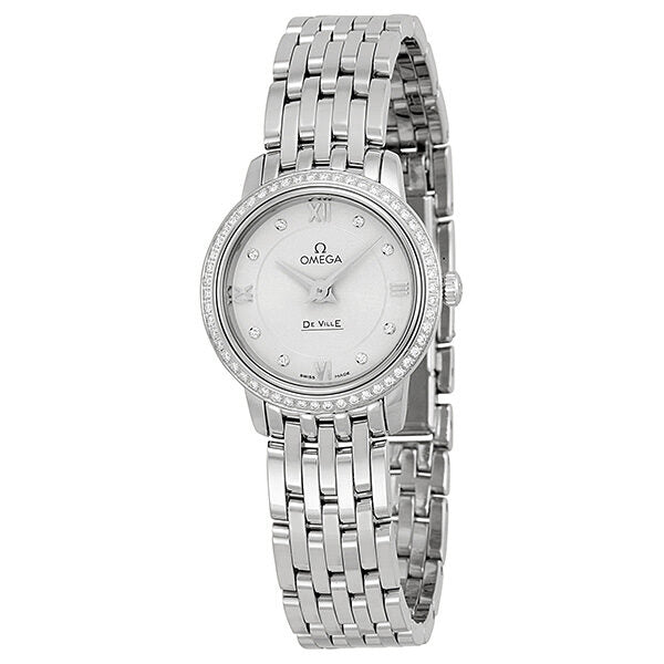Omega DeVille Prestige Silver Diamond Dial Stainless Steel Ladies Watch ...