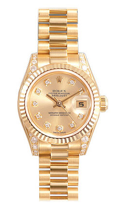 Rolex Lady-Datejust 26 Champagne Dial 18K Oro amarillo Presidente Reloj ...